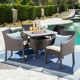 GDF Studio Raymond Outdoor Wicker 5 Piece Dining Set with Cushion, Gray ...