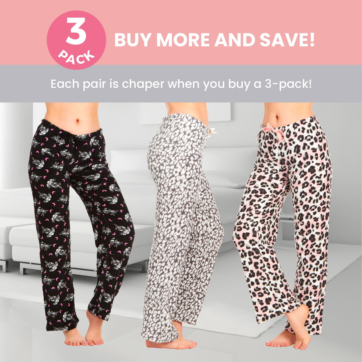 DARESAY Womens Super-Soft Plush Fleece Pajama Bottoms/Lounge Pants, Purple Unicorn/Black Color ...