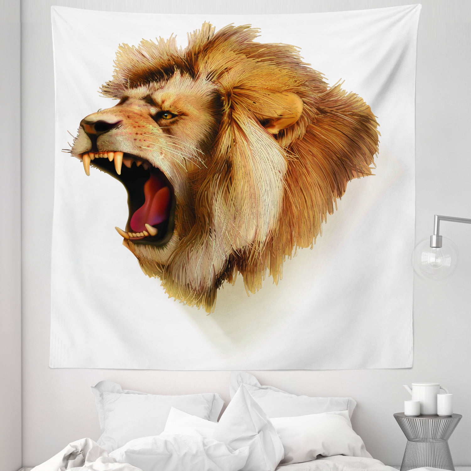 King Tapestry, Roaring Wild Lion Head Safari Animal Majestic Cartoon ...