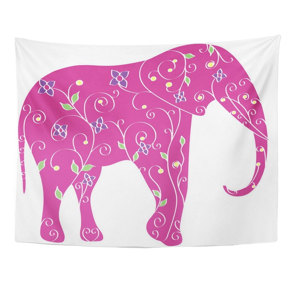 ZEALGNED Green Abstract Pink Elephant Swirl Flowers Yellow Caligraphic ...
