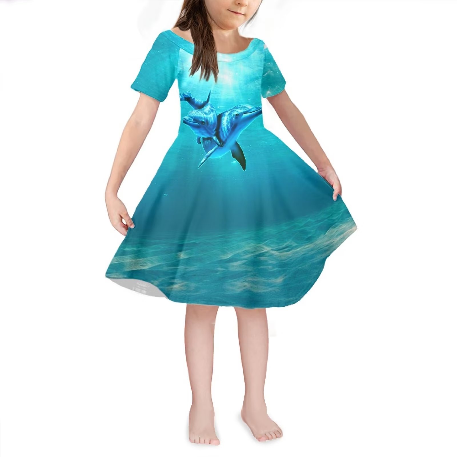 FKELYI Ocean Dolphin Girls Dresses Size 9 10 Years Comfy School FKELYI Ocean Dolphin Girls Dresses Size 9 10 Years Comfy School