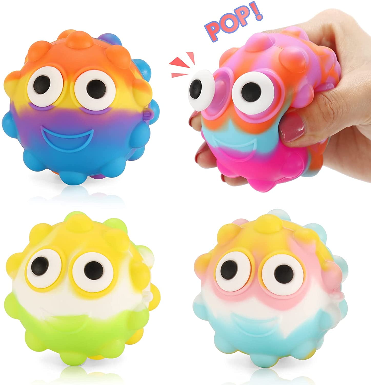 4 Pcs Pop Balls 3D Silicone Cartoon Fidget Squeeze Balls,Pop Bubble ...