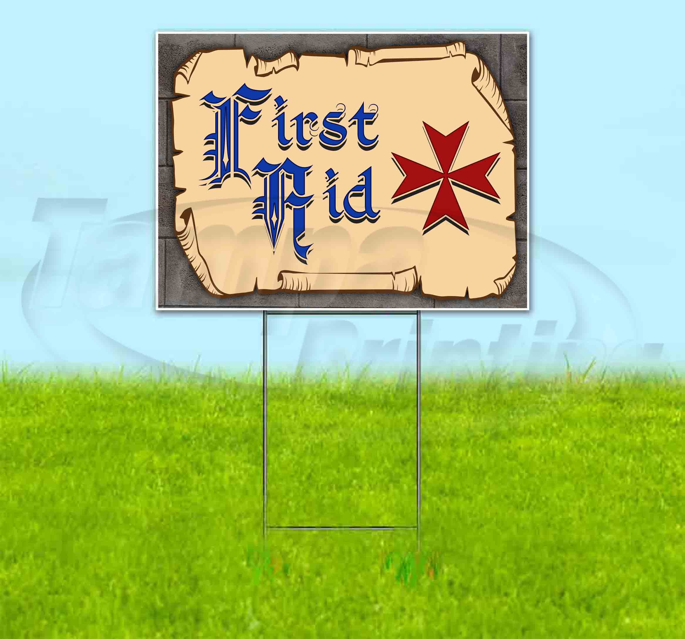 Medieval Fair First Aid Blue Scroll (18" x 24") Yard Sign, Includes ...