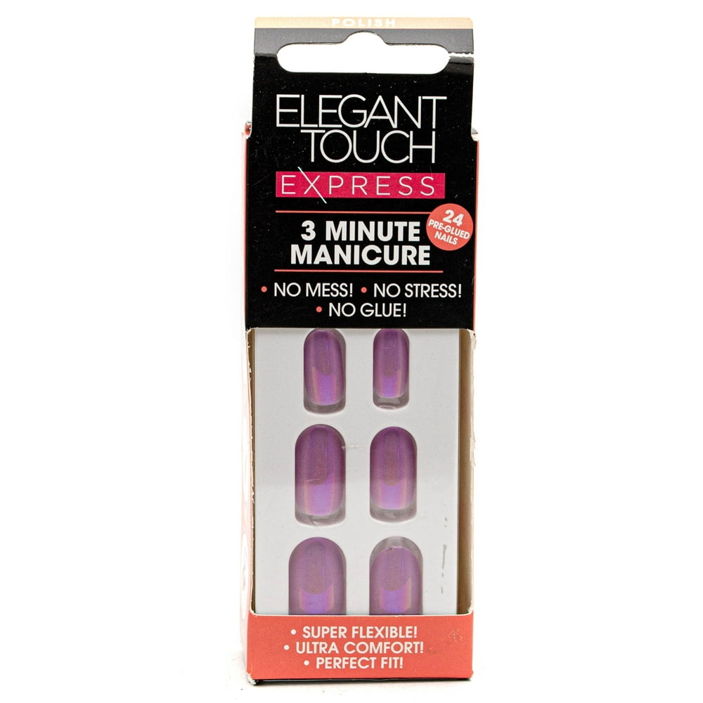 Elegant Touch Express 3 MINUTE MANICURE Iridescent Lilac: 24 Pre-Glued ...