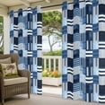 Blue Patchwork Outdoor Curtains for Patio, Blue Checkered Linen Texture ...