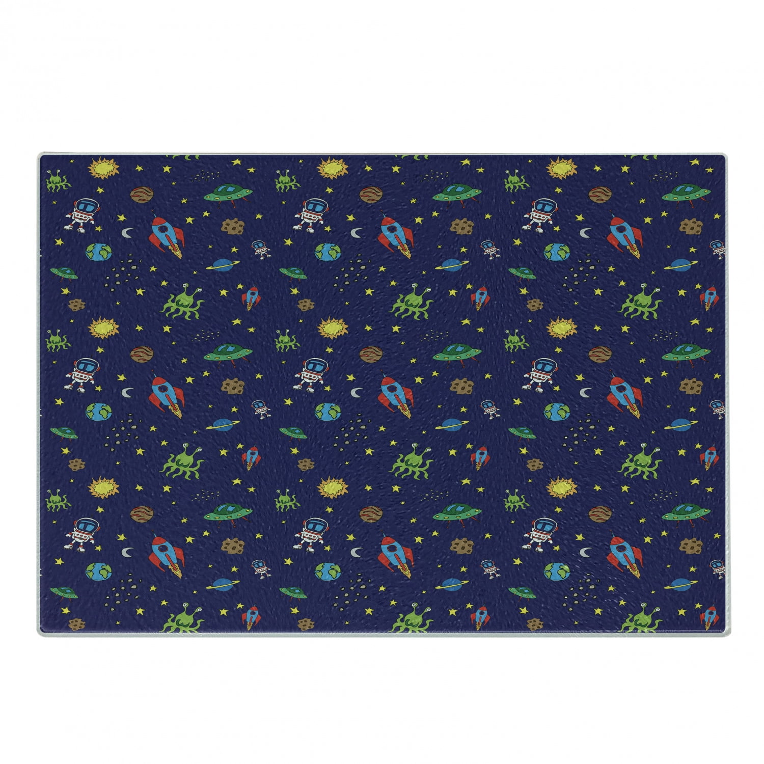 Space Cutting Board, Doodle Style Cartoon Rocket Astronaut and UFO ...
