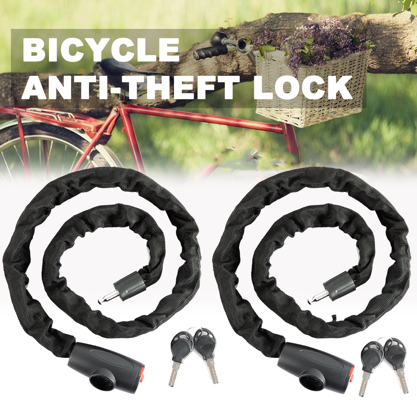 2 Pack 4FT Bike Chain Locks Heavy Duty Anti-Theft With Keys for ...
