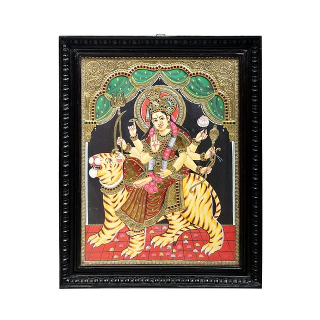 Ashtabhuja Goddess Durga Tanjore Painting | Traditional Colors With 24K ...