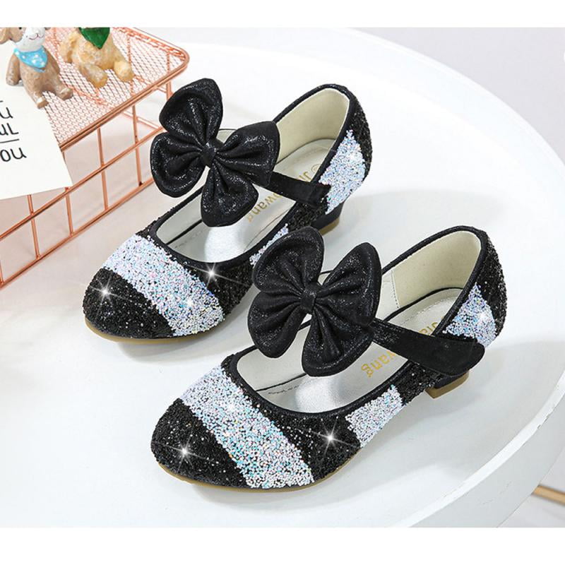 Girl’s Glitter Princess Dress Shoes round-Toe Soft-Sole Kid High heel ...
