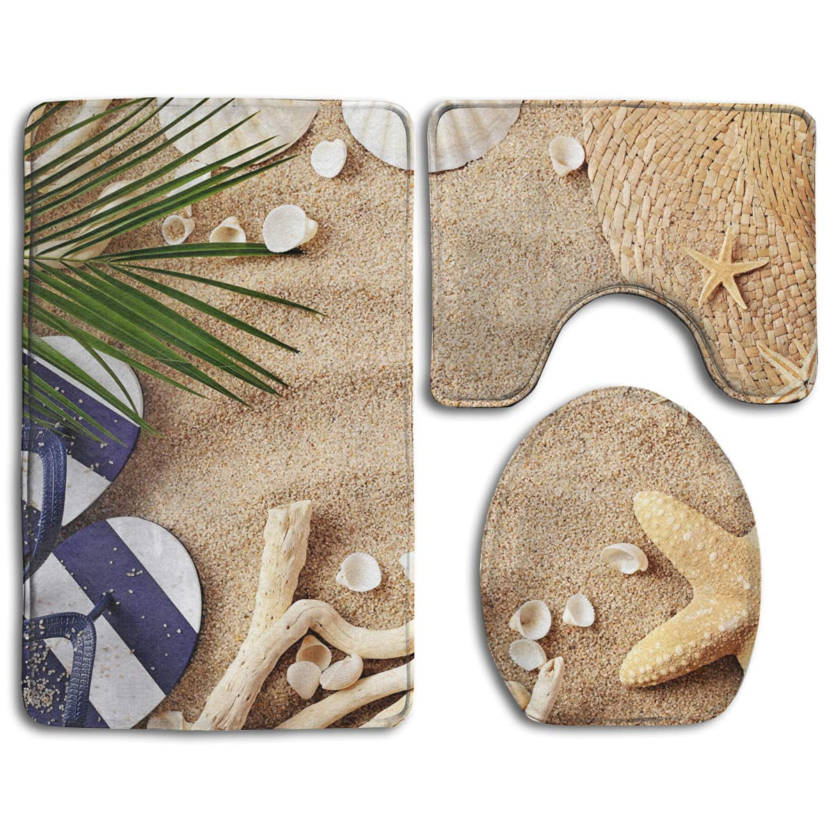GOHAO Sand Beach Palm Tree 3 Piece Bathroom Rugs Set Bath Rug Contour ...