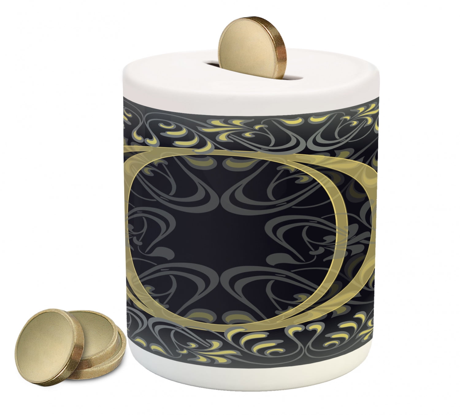 Number Piggy Bank, 0 Surrounded by Classic Damask Victorian Shabby ...