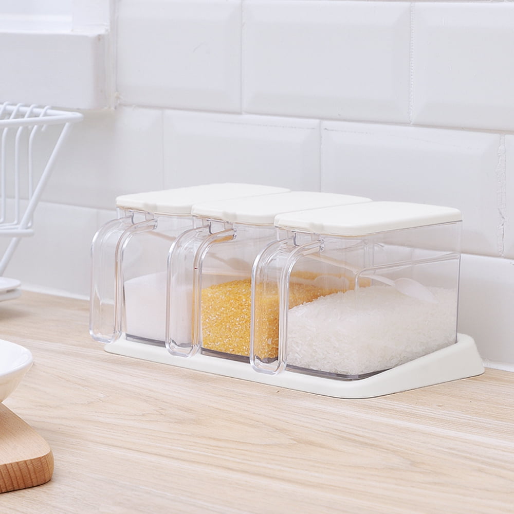bylaoya 3 Pieces Plastic Seasoning Box, Clear Spice Jar with Spoons ...