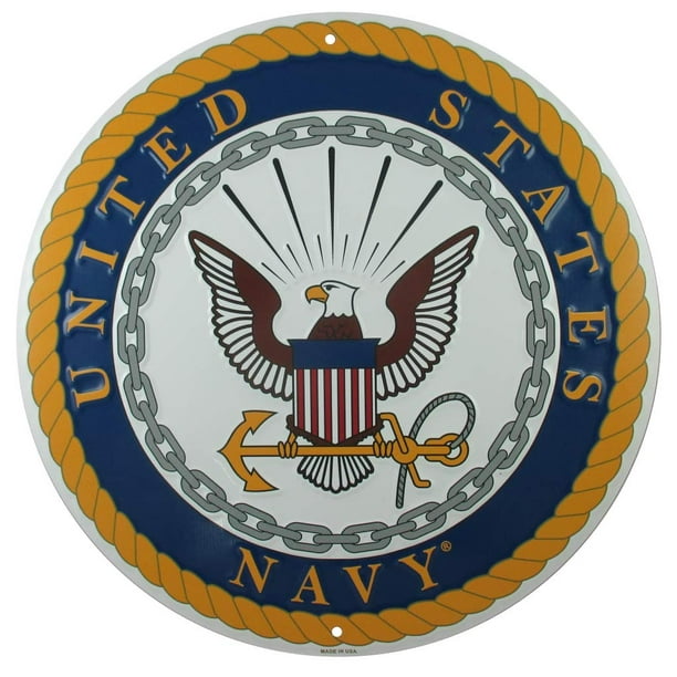 Tags America United States Navy Logo Metal Sign, 12 Inch Round Embossed ...