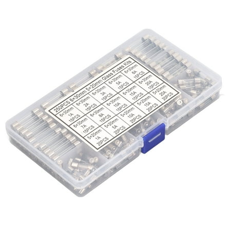 Glass Fuse Assortment Kit, Glass Tube Fuses 250 Pcs 250V 1A To 20A For ...