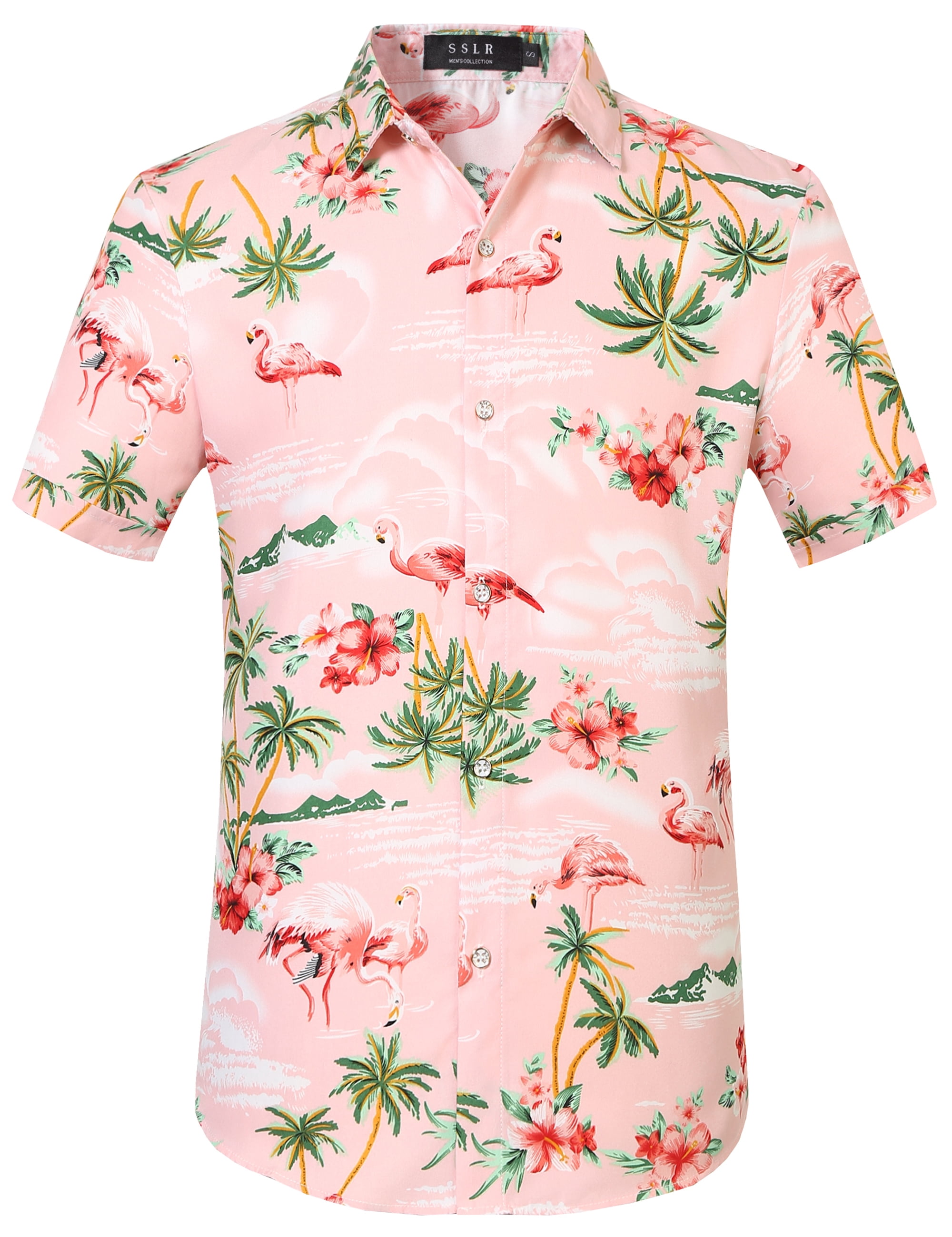 SSLR Hawaiian Shirt for Men Flamingo Short Sleeve Casual Button Down ...