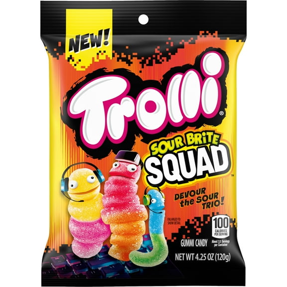 Trolli Sour Brite Squad Gummy Candy, Sour Gummy Worms, Resealable Bag ...