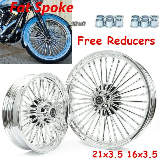 Chrome Fat Spoke Wheels Rims 21x3.5 16x3.5 for Harley Softail Fatboy ...