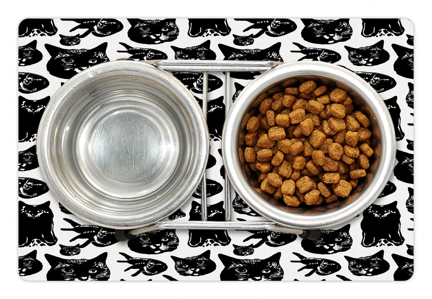 Cat Lover Pet Mat for Food and Water, Monochrome Portraits of Meow ...