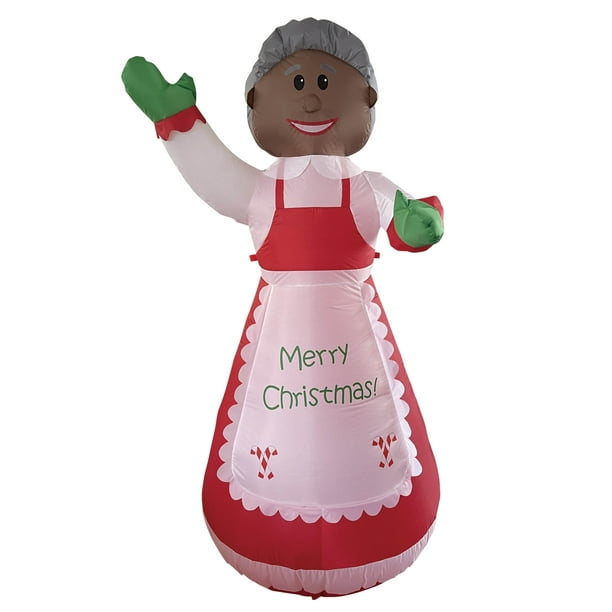 7' Air Blown Inflatable African American Mrs. Claus W/ Apron Yard ...