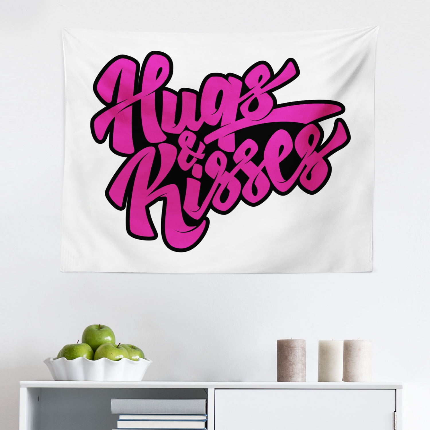 Hug Tapestry, Modernistic Square Stamp Like Romantic Text Just 2 Words ...