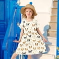 Animal Dog Yellow Tile Short Sleeve Dress A-Line Cute Midi Casual ...