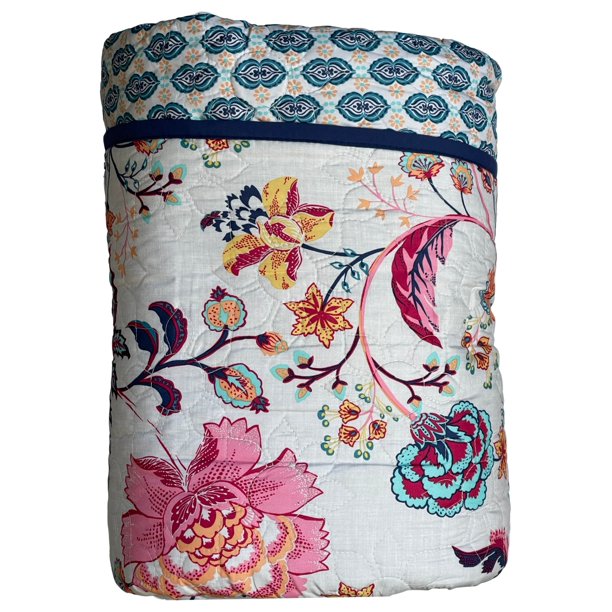 Big One Full Queen Colorful Jacobean Floral Reversible Quilt Set, Soft ...