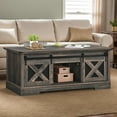 Dextrus Farmhouse Lift Top Coffee Table with Storage & Sliding Door ...