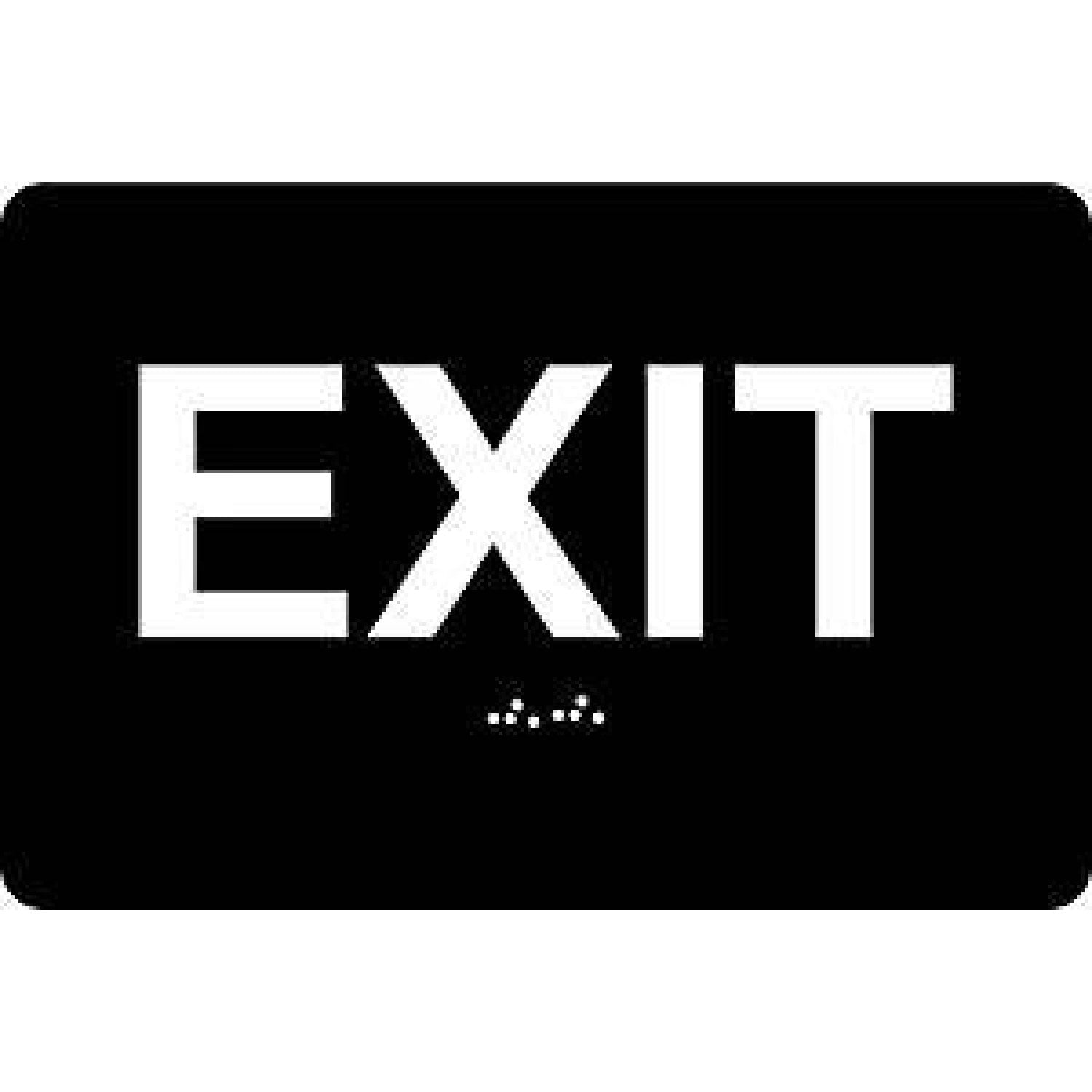 ADA Exit Sign, 6"x4", Braille Grade II + Double Sided Tape (Black ...