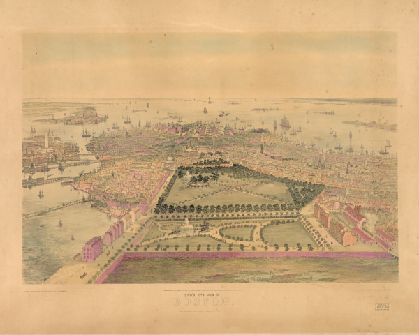 Print: Bird's Eye View Of Boston, 1850 - Walmart.com