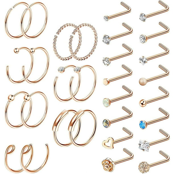32 Pieces C-Shaped Nose Ring L-Shaped Hoop Tragus Nose Studs Bone ...