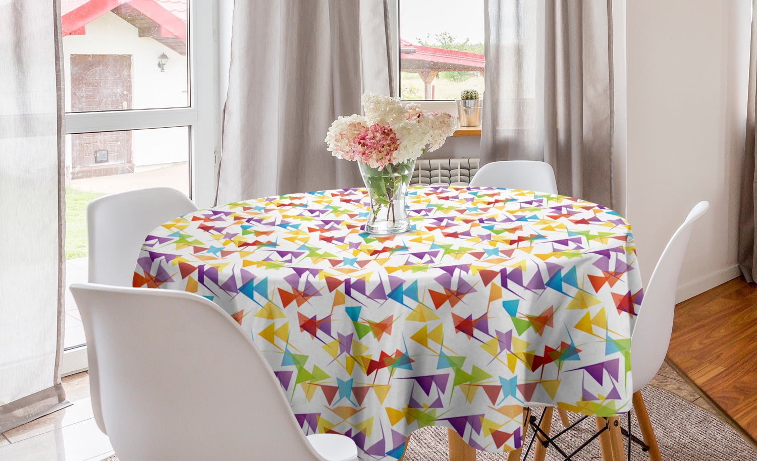 Colorful Round Tablecloth, Various Toned Flags in Triangle Shapes ...