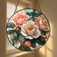 Stained glass style rose window panel, charming floral suncatcher for ...