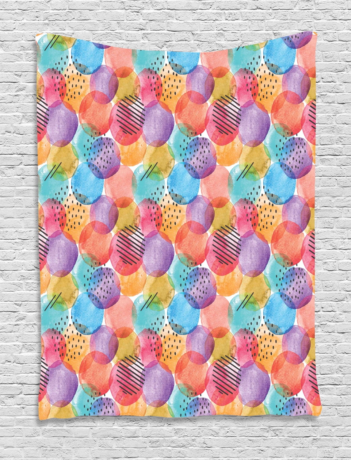 Colorful Tapestry, Watercolor Rainbow Colored Circles with Dots and ...