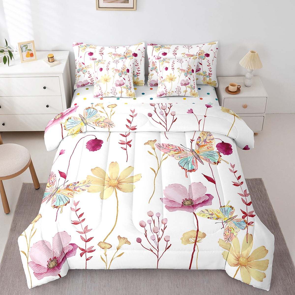 Click here for Yst 7 Piece Watercolor Floral Butterfly Bedding Se... prices