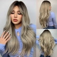 BERON Ombre Gray Long Wavy Women's Hair Wig with Bangs, Heat Resistant ...