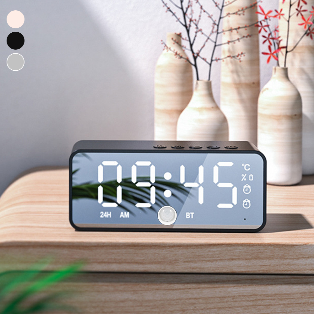 LED Mirror Alarm Clock Digital Subwoofer Wireless Bluetooth Speaker MP3 ...