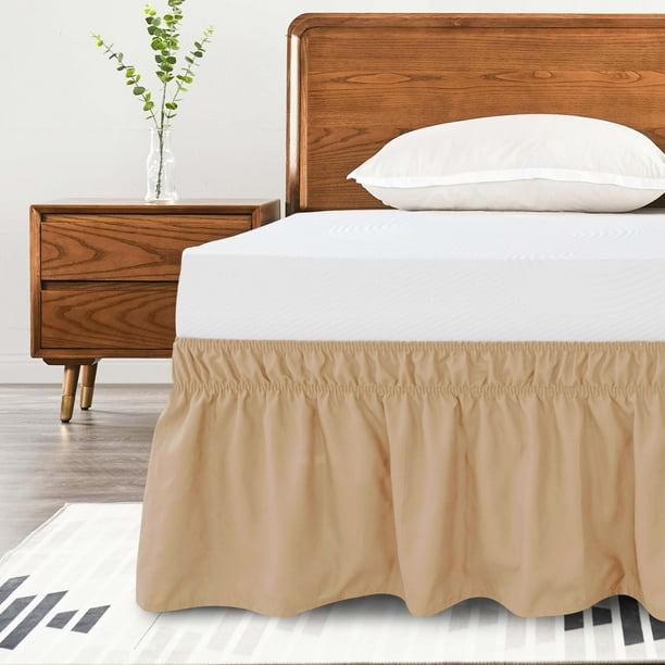 Subrtex Bed Skirt Wrap Around Dust Ruffle Elastic 15 Inch Bed Cover