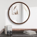 WallBeyond 28 inch Wood Frame Round Mirror, Decorative Circle Wall ...