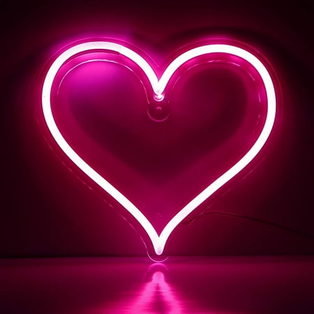 Pink Heart Neon Sign, LED Neon Night Light for Kids Bedroom Living Room ...