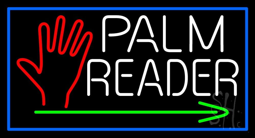 White Palm Reader With Green Arrow LED Neon Sign 13" Tall x 24" Wide ...