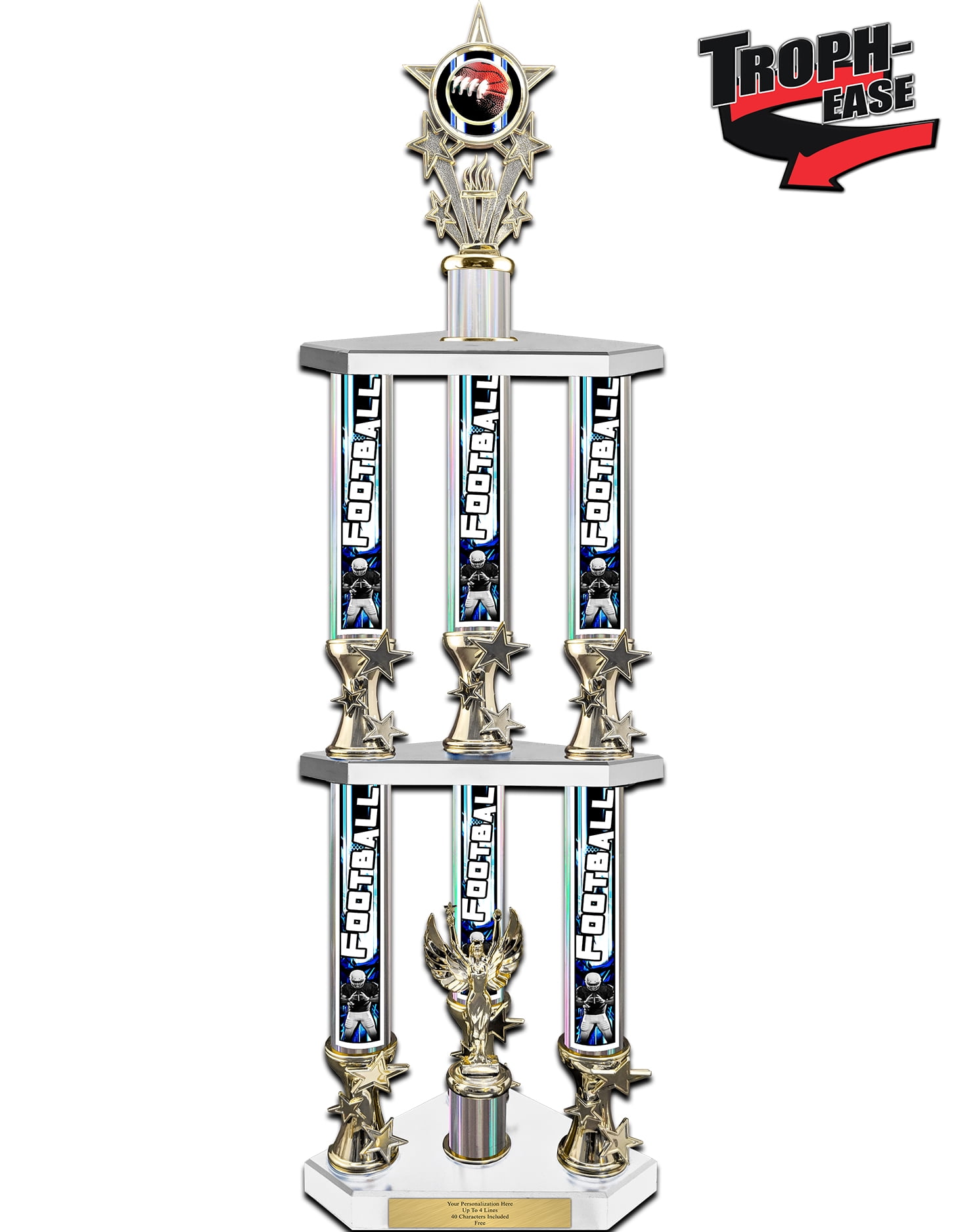 Trophy Deals 40" Action Matrix Football Silver Flute 2 Tier 3 Column ...