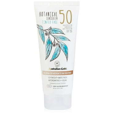 Australian Gold Botanical Sunscreen SPF 50 Tinted Face Lotion, Sunblock ...