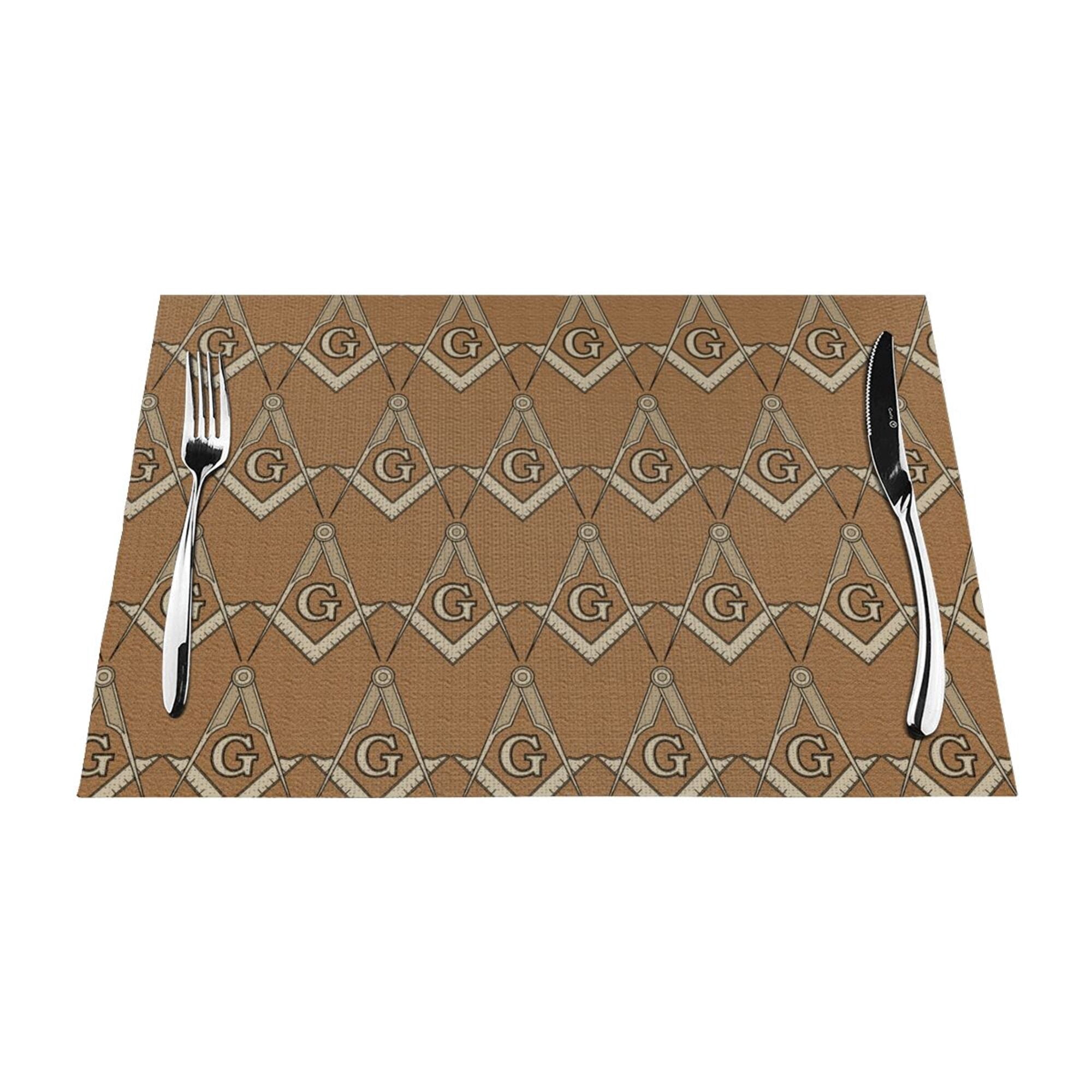 XMXY Woven Placemats Set of 6 PCS, Brown Mason Masonic Symbol Table ...