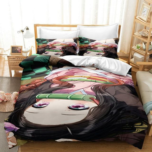 3PCS Anime Demon Slayer Duvet Cover & Pillow Cases for Women Men Comfy ...