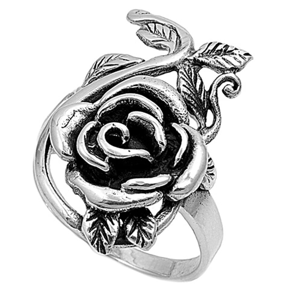 Sterling Silver Rose Ring 26mm ( Size 4 to 12) - Walmart.com