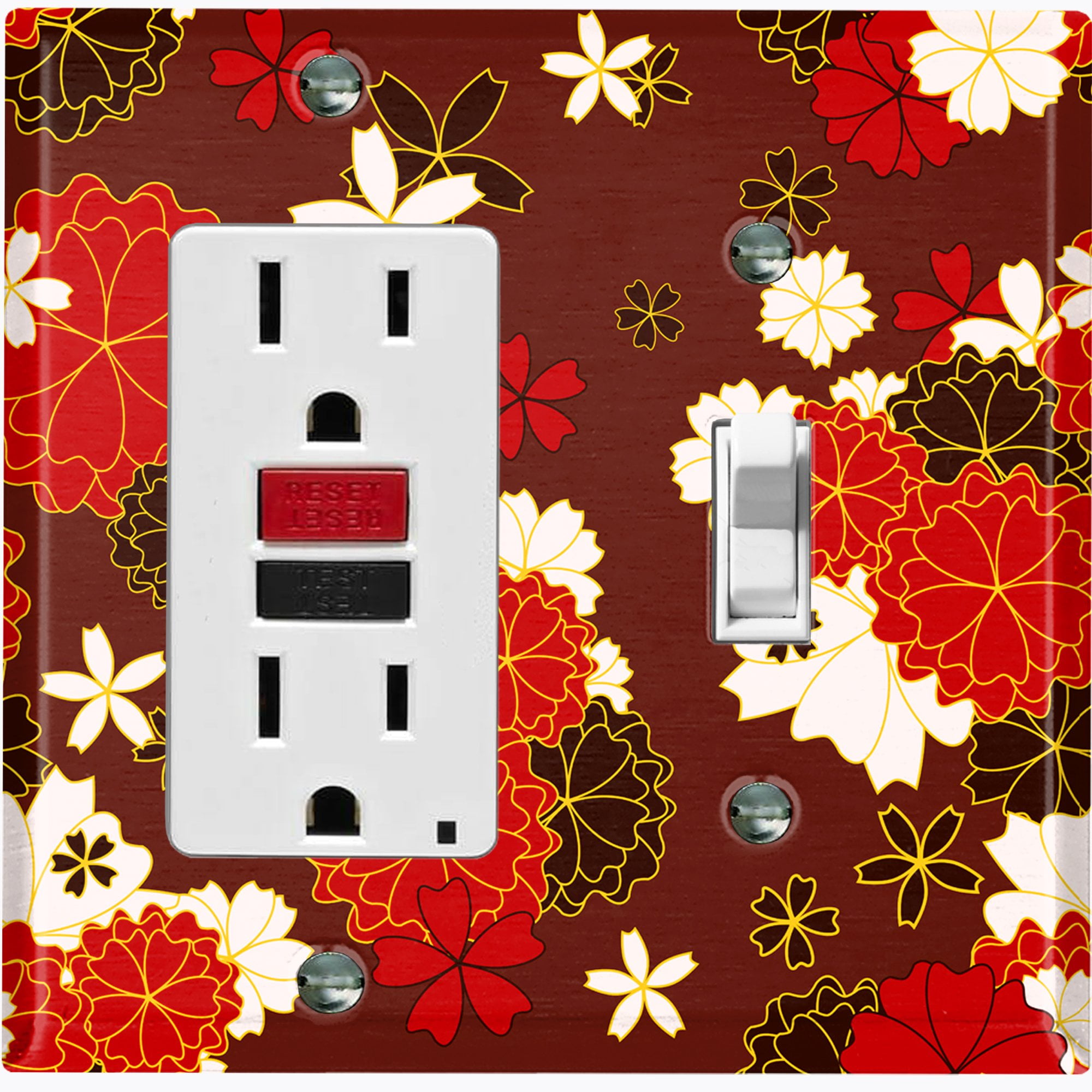 Metal Light Switch Plate Cover Japanese Sakura Flower Pattern Maroon ...