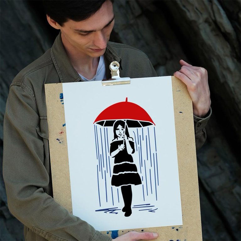 Girl With Umbrella Stencil