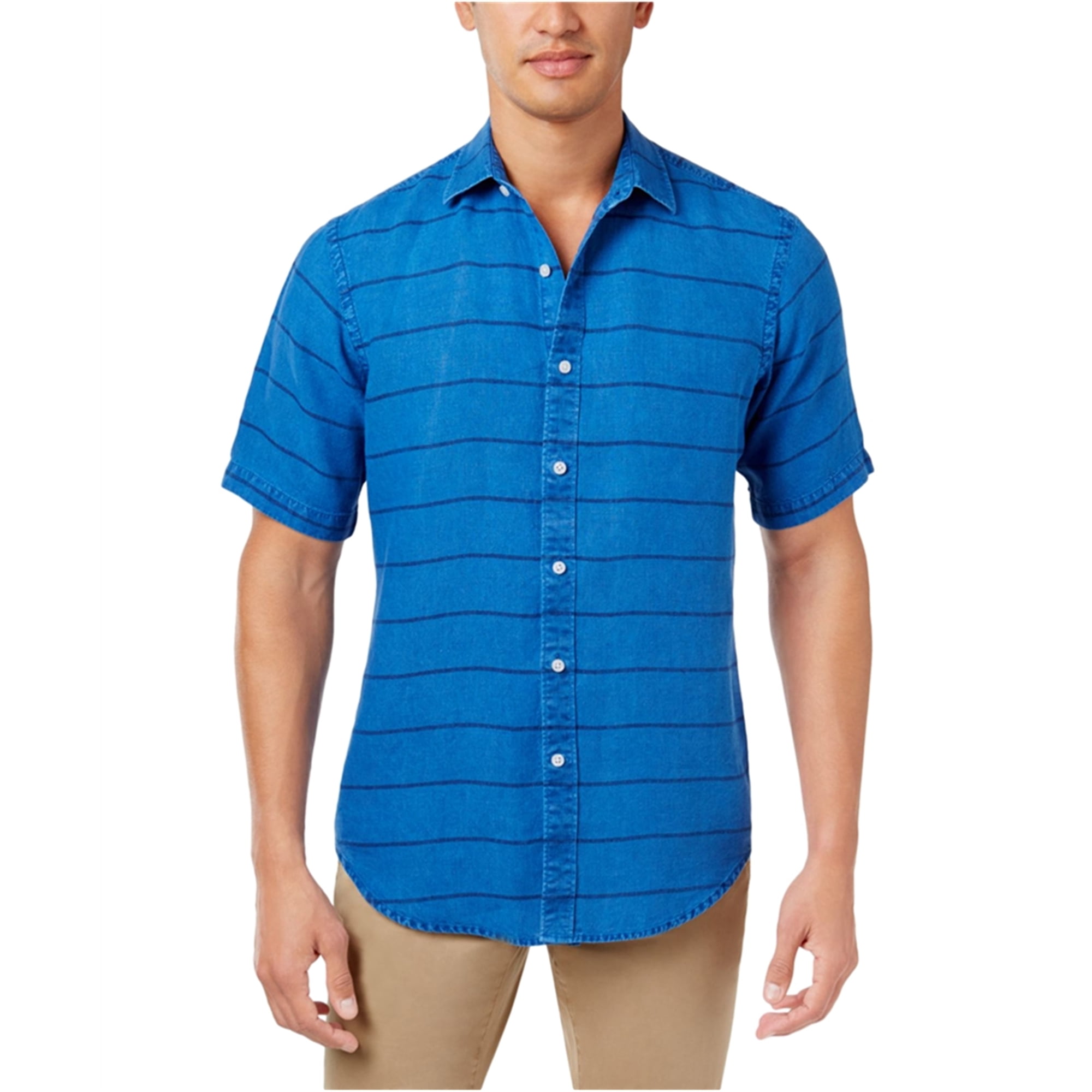 Club Room Camisa teñida con botones para hombre, azul, talla mediana Club Room Button-Front ...