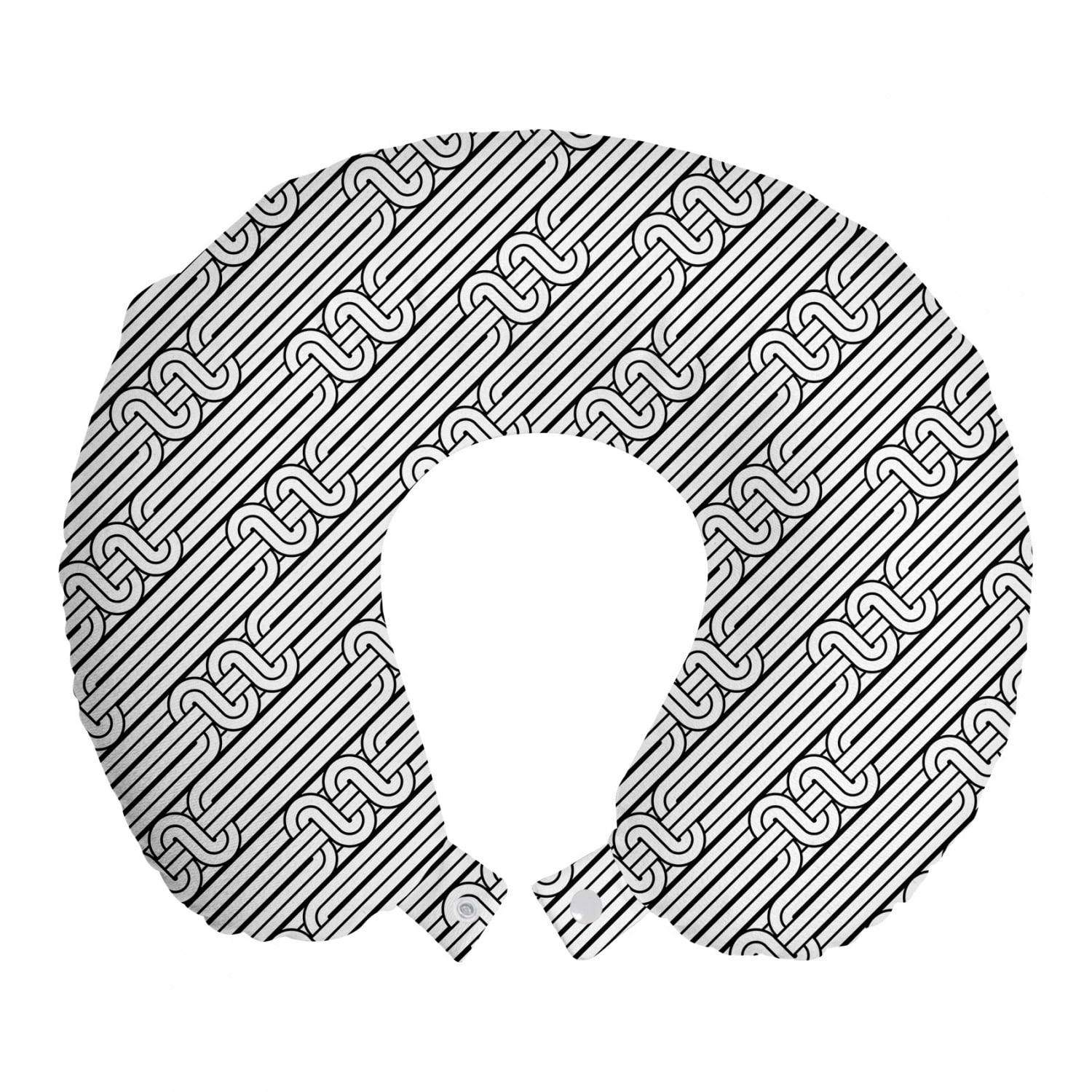 Abstract Travel Pillow Neck Rest, Monochrome Classic Curved Line Bands ...