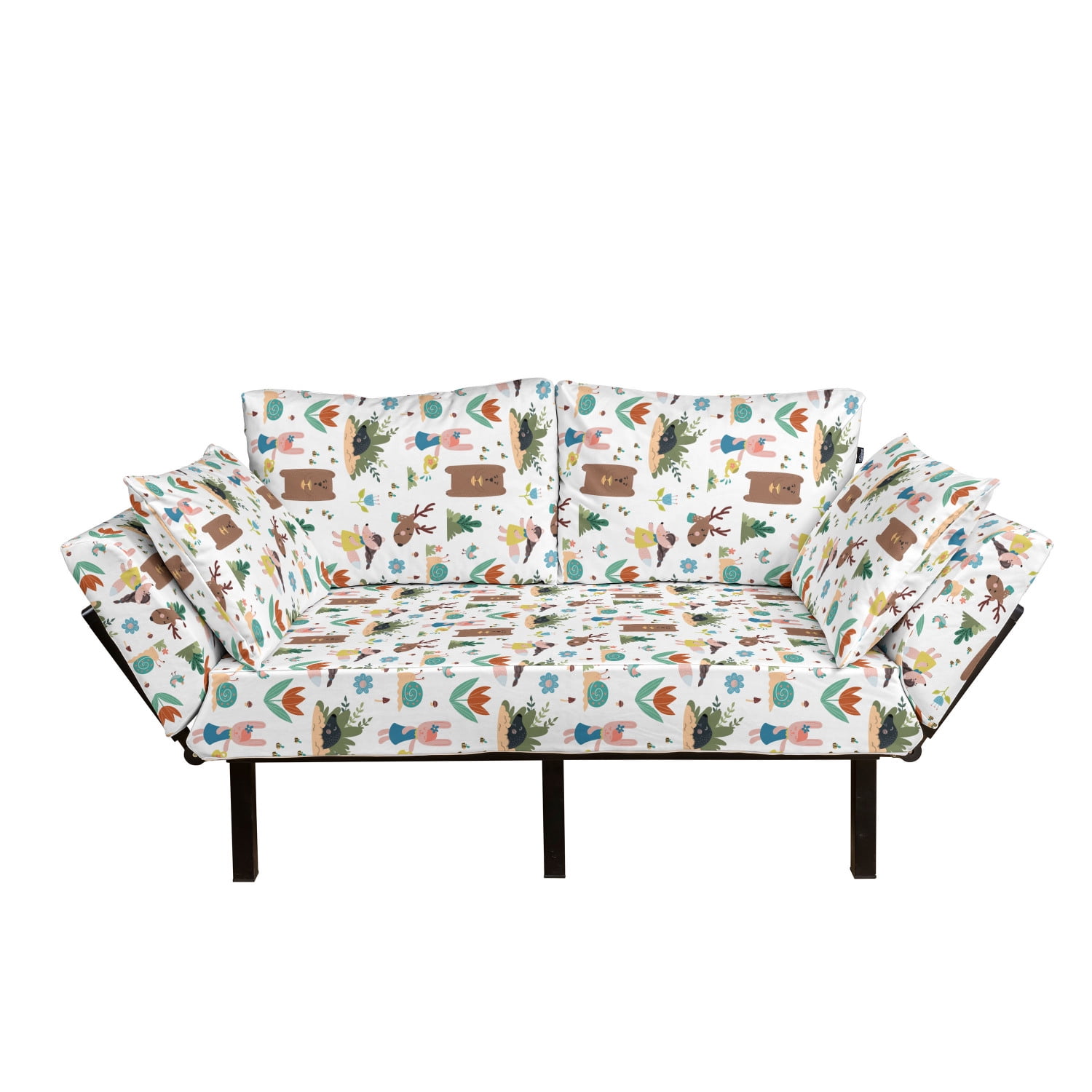 Animal Futon Couch, Cartoon Style Cheerful Woodland Animals as Bear ...